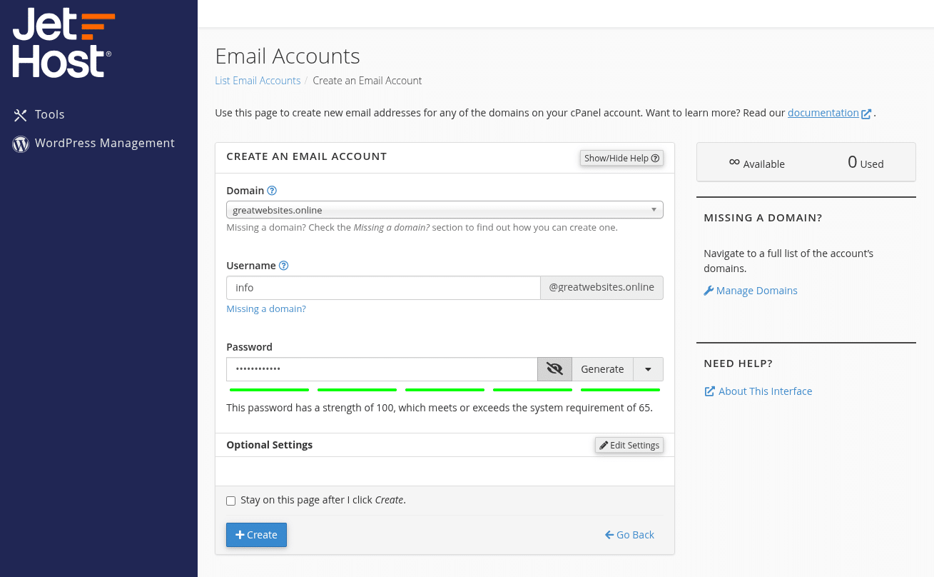 How to create an email account in cPanel - JetHost Help